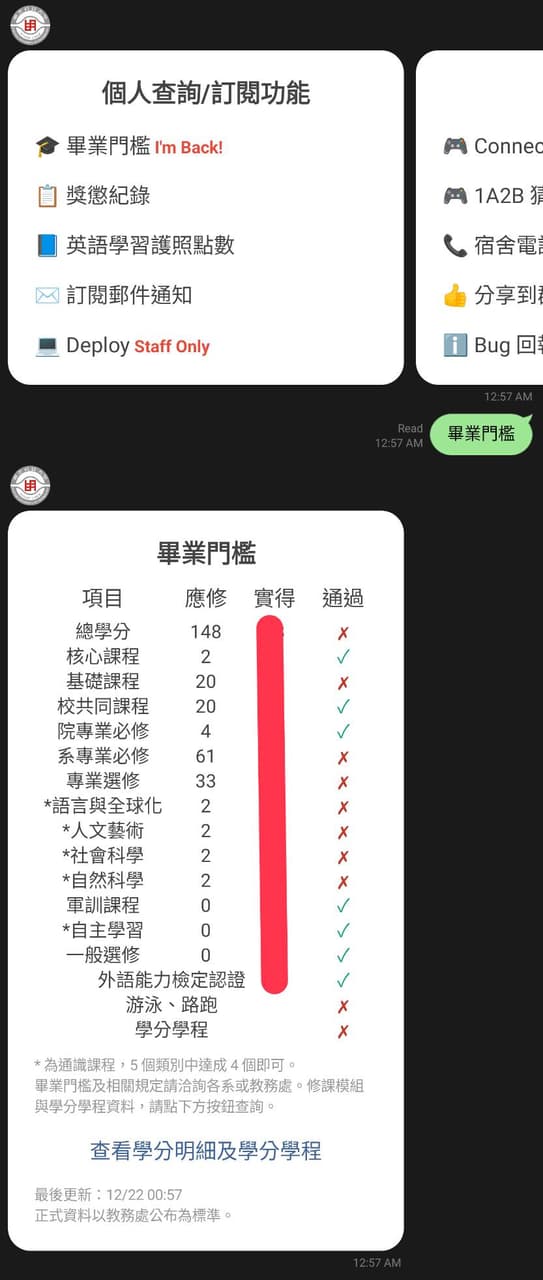 MCUT Bot - 畢業門檻查詢功能開放使用！ - 明志科大板 | Dcard