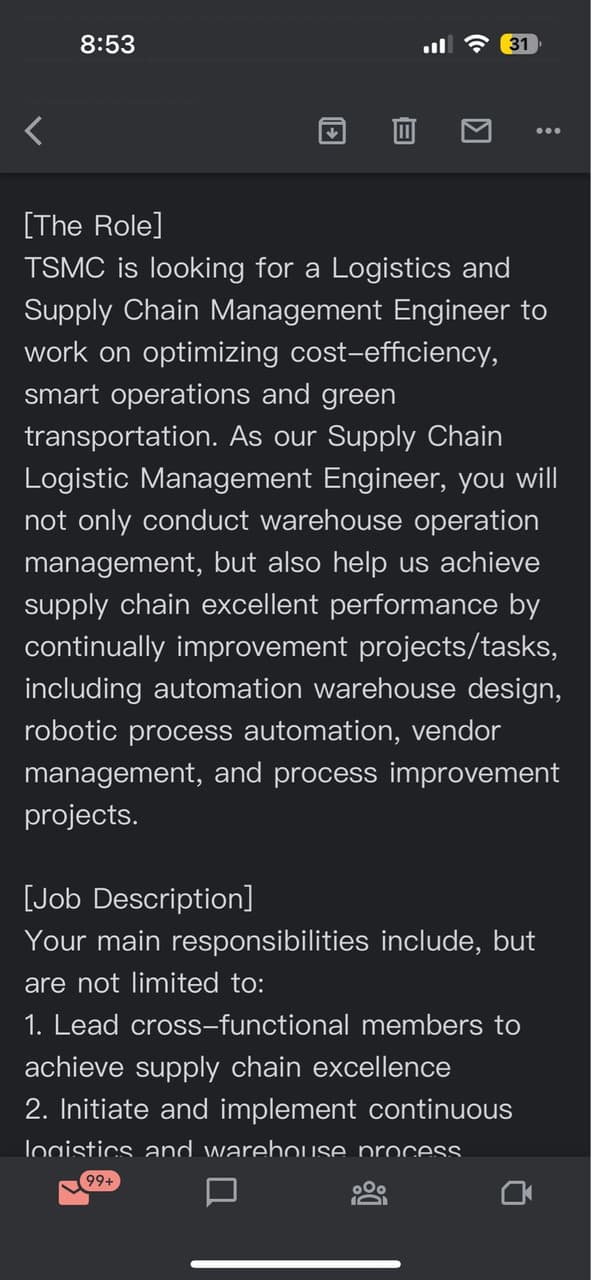 台積電 Supply Chain Logistic Management Engineer 工作內容/薪資請益 - 科技業板 | Dcard
