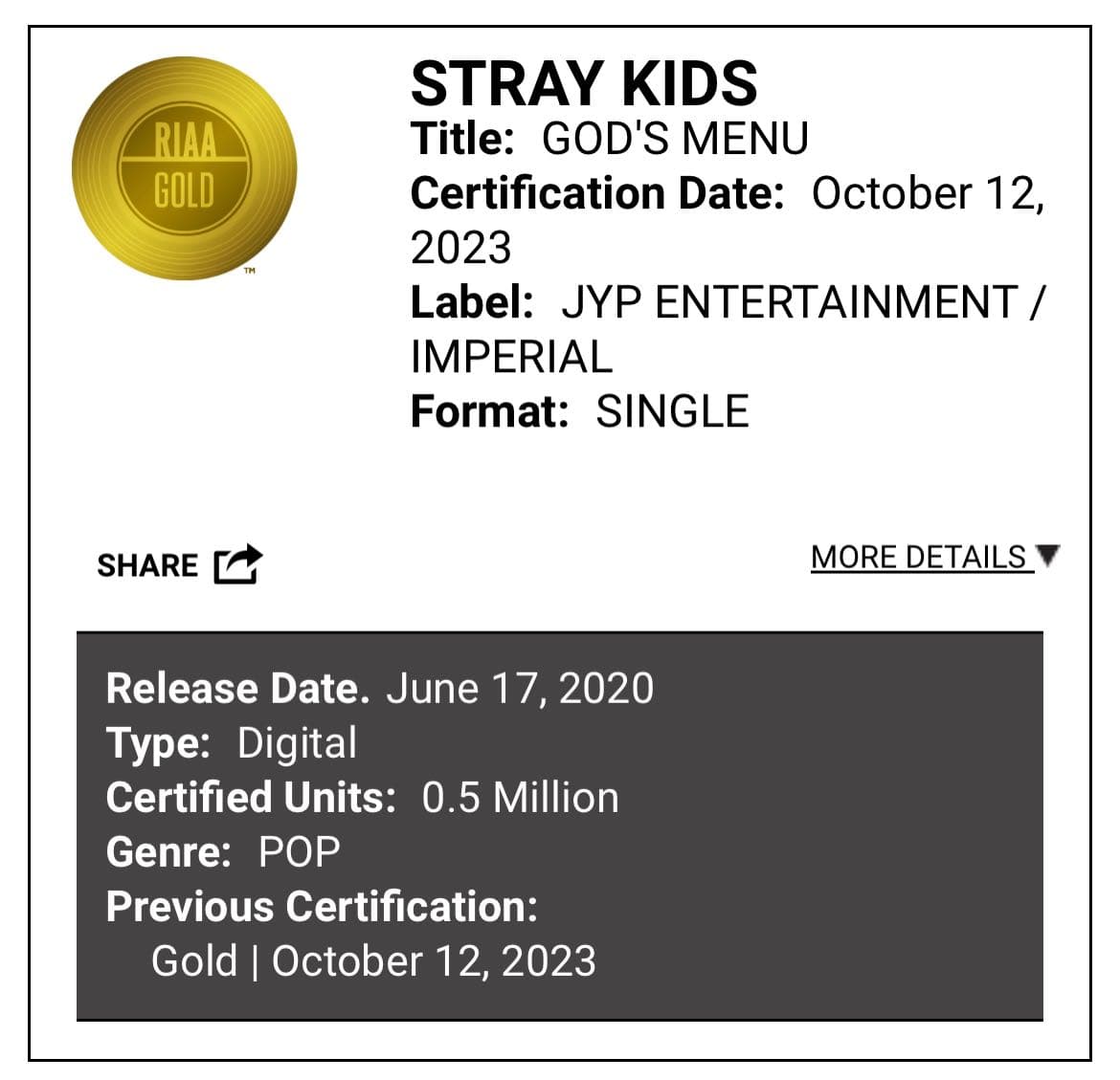 Stray Kids 專輯 榮獲RIAA金獎認證 - 딩딩니★★★★★ (@a_little_stay) | Dcard