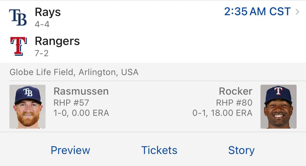 #賽事討論 2025/4/7 MLB 例行賽 / 光芒 VS. 遊騎兵 / 賽事討論區（D.Rasmussen VS. K.Rocker) - MLB板 | Dcard