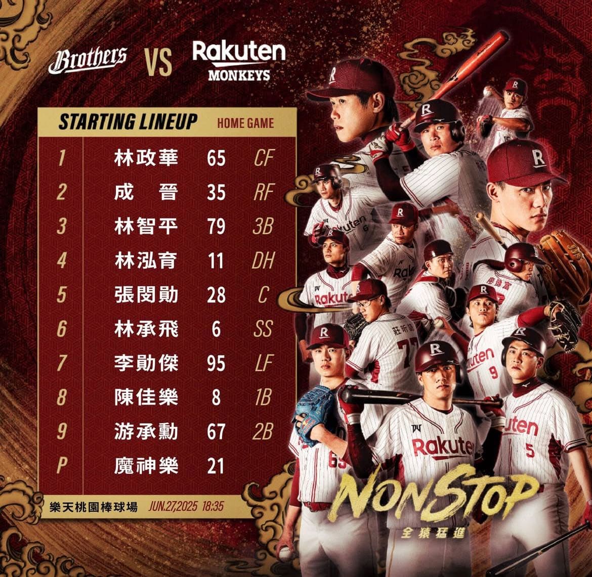 2025/6/27 CPBL 例行賽 G138 / 中信兄弟🐘 VS. 樂天桃猿🦍 / 賽事討論區（羅戈 VS. 魔神樂） - 中職板 | Dcard