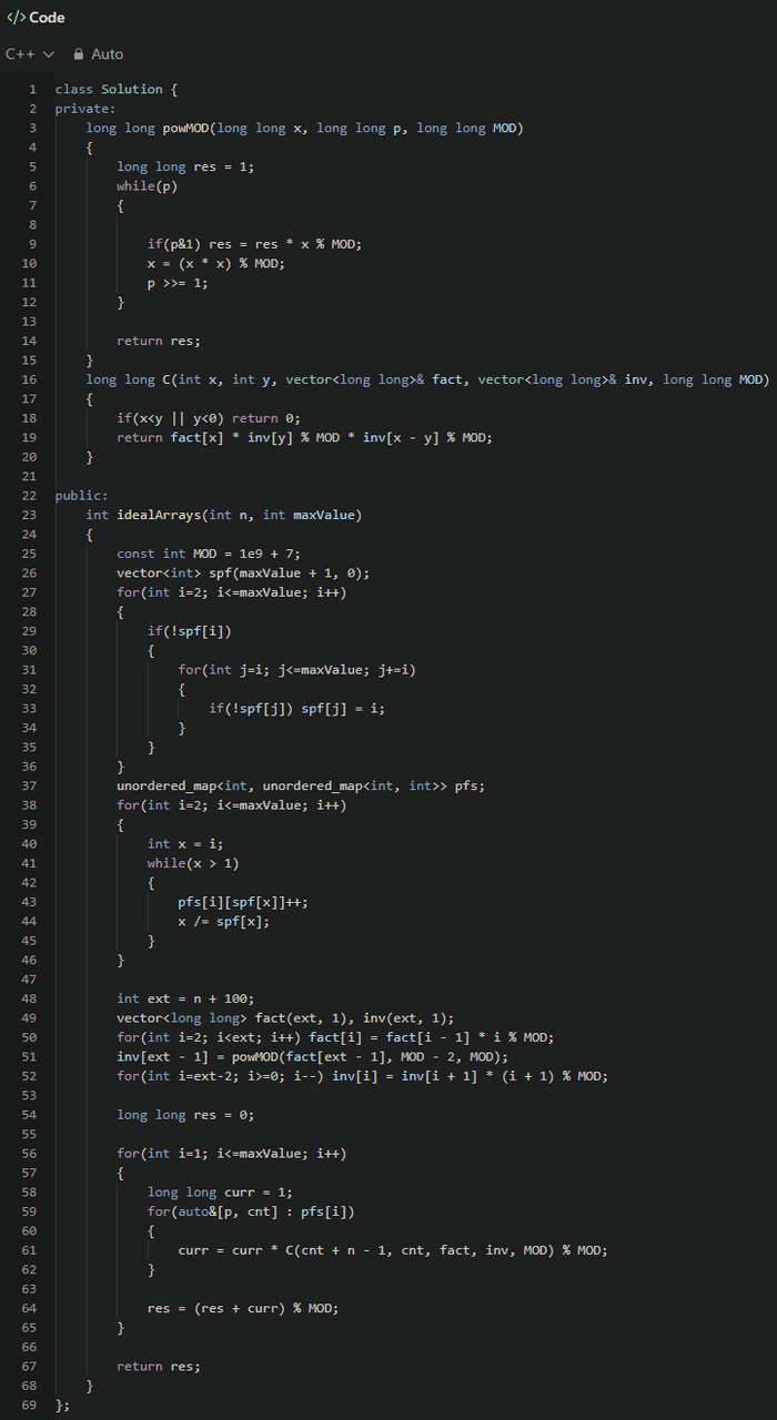 2338. Count the Number of Ideal Arrays 解題紀錄 - 佛朗火箭製造基 (@supersonico) | Dcard