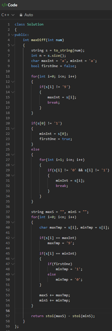 1432. Max Difference You Can Get From Changing an Integer 解題紀錄 - 佛朗火箭製造基 (@supersonico) | Dcard