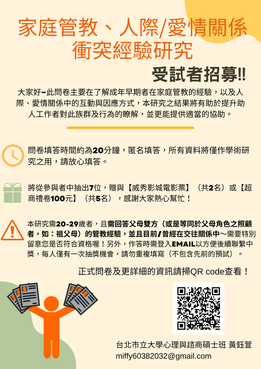徵求 受試者 有抽獎 尤其男性請幫填 心理板 Dcard