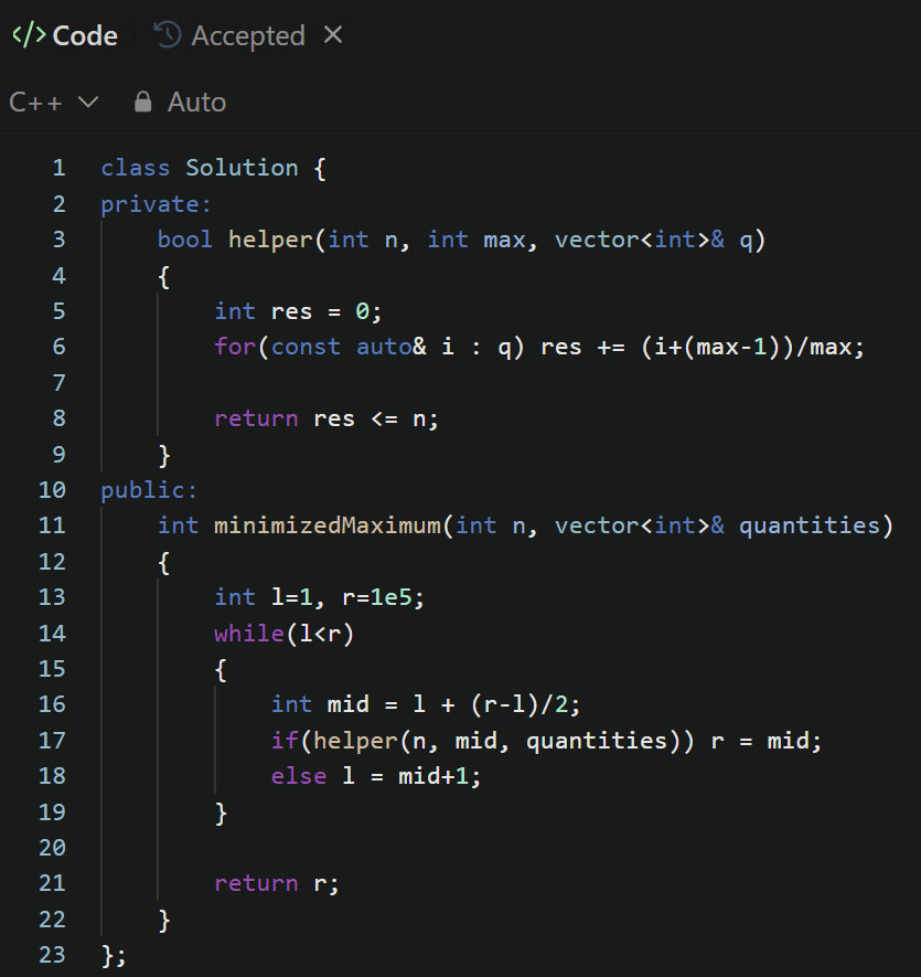 2064. Minimized Maximum of Products Distributed to Any Store 解題紀錄 - 佛朗火箭製造基 (@supersonico) | Dcard
