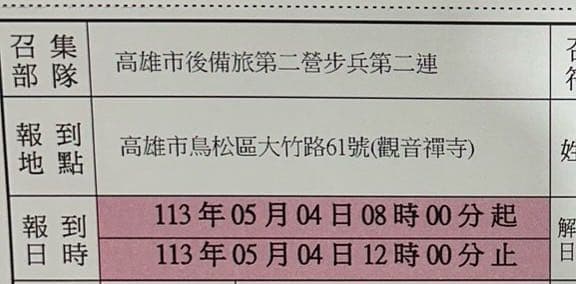 發問 14天教召地點 軍旅板 Dcard