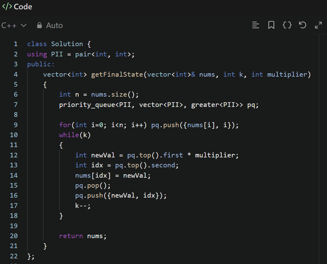 3264. Final Array State After K Multiplication Operations I 解題紀錄 - 佛朗火箭 ...