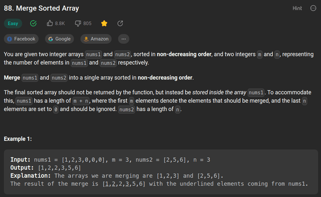 【LeetCode】Merge Sorted Array - 把兩個陣列縫起來 - 陣列、雙指針、經典題 - 都會阿嬤 (@weikaiwei ...