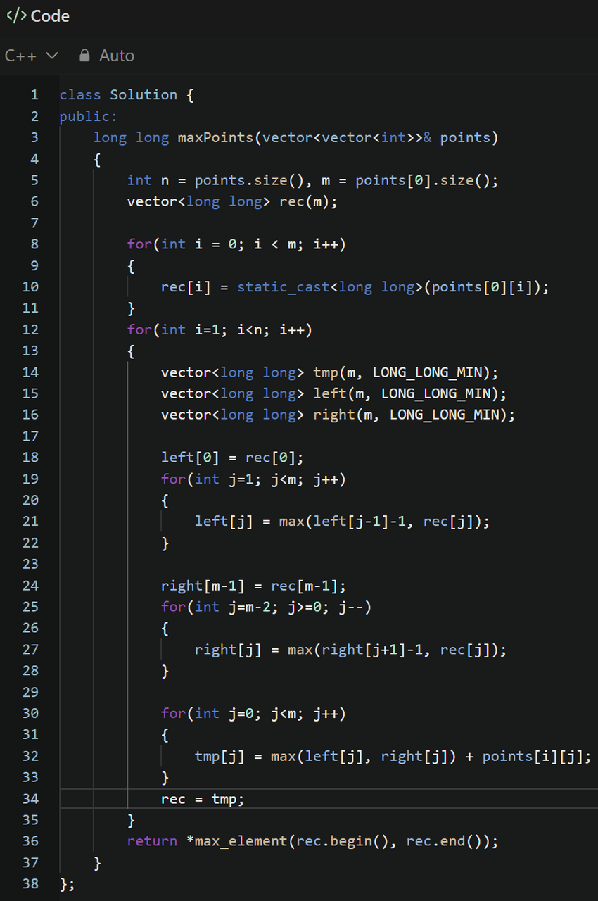 1937. Maximum Number of Points with Cost 解題紀錄 - 佛朗火箭製造基 (@supersonico) | Dcard