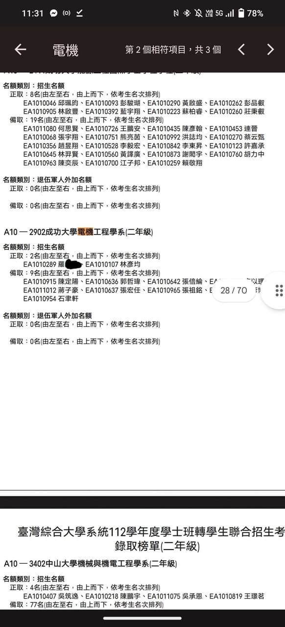 112台綜大A10 成大電機正取放棄 - 考試板 | Dcard