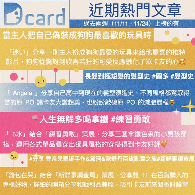 ＃創作靈感包 Dcard 熱門創作主題總整理 ️2022/11/24 - 創作者小管家 (@creator_angel) | Dcard