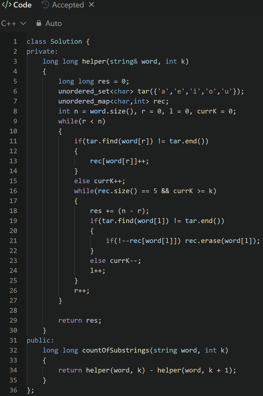 3306. Count of Substrings Containing Every Vowel and K Consonants II 解題紀錄 - 佛朗火箭製造基 ...