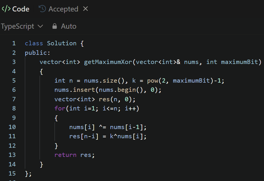 1829. Maximum XOR for Each Query 解題紀錄 - 佛朗火箭製造基 (@supersonico) | Dcard