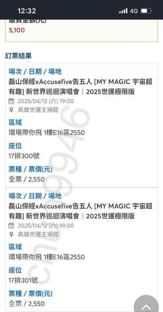 #讓票 《已讓出》Accusefive告五人[MY MAGIC 宇宙超有趣]新世界巡迴演唱會| 2025世運極限版 - 票券交流板 | Dcard