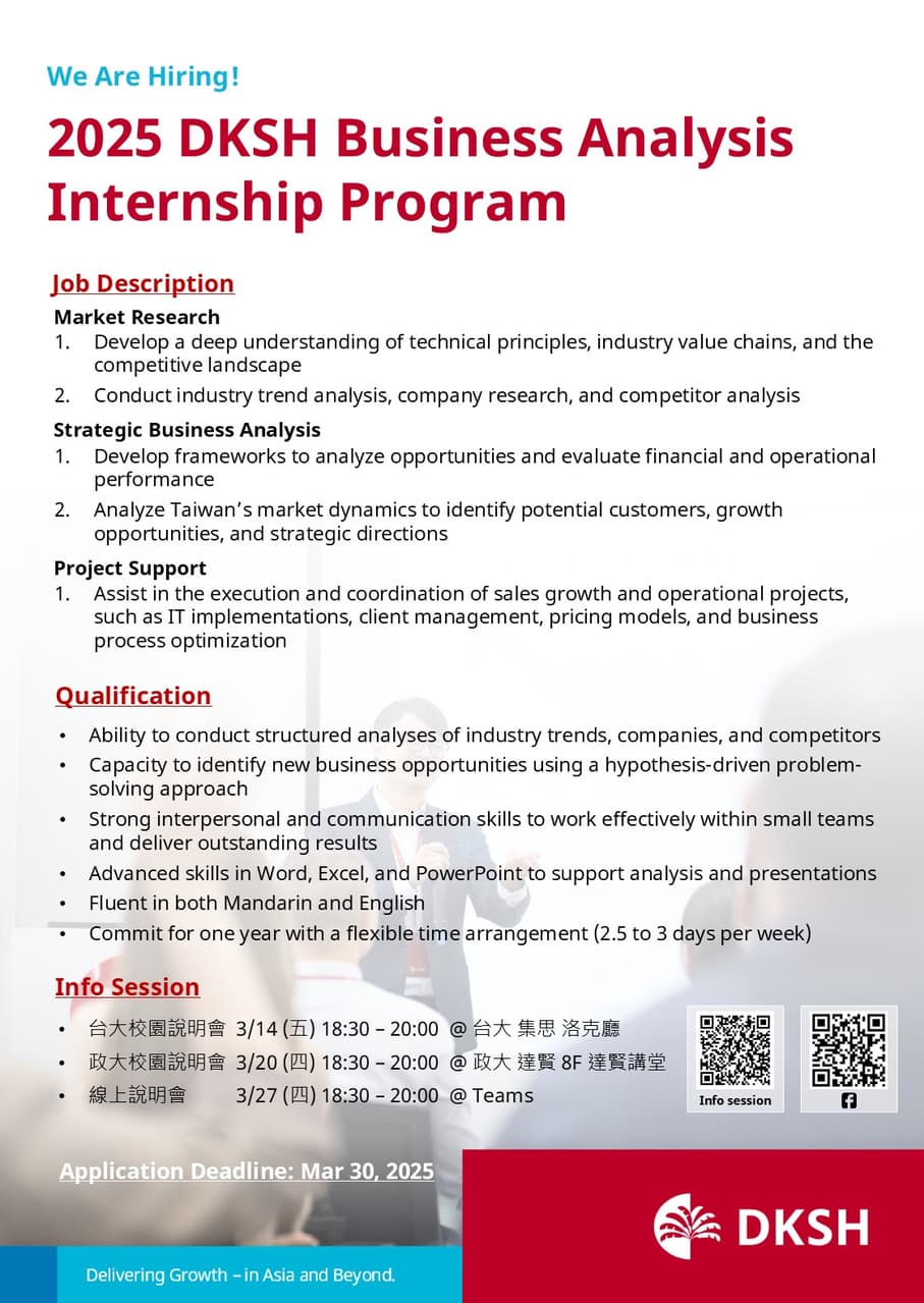 #徵才 台灣大昌華嘉 DKSH Business Analysis Intern 招募中 - 工作板 | Dcard