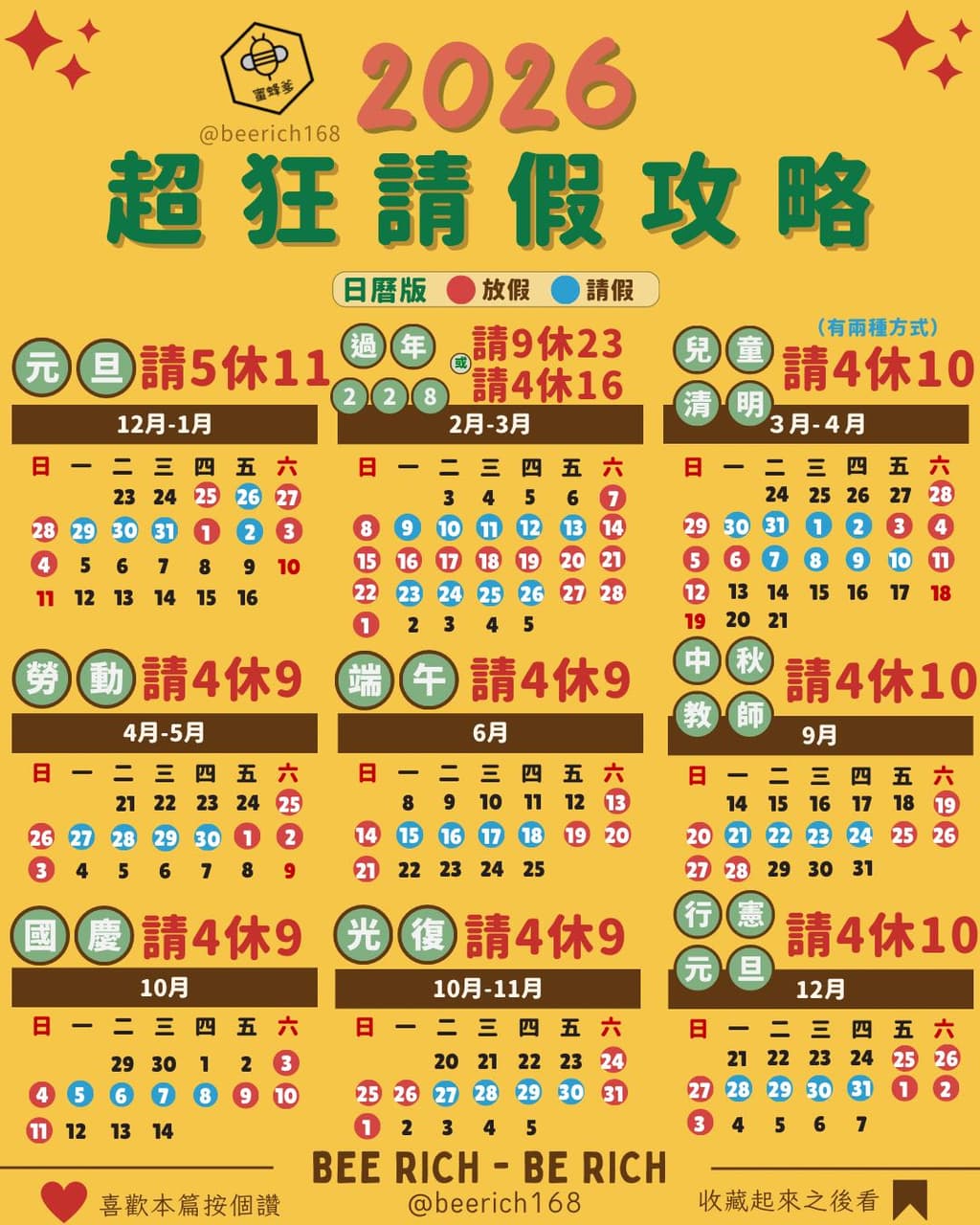 2026超狂請假攻略 ️春節combo狂放23天😍 - 蜜蜂爹🐝 (@beerich) | Dcard