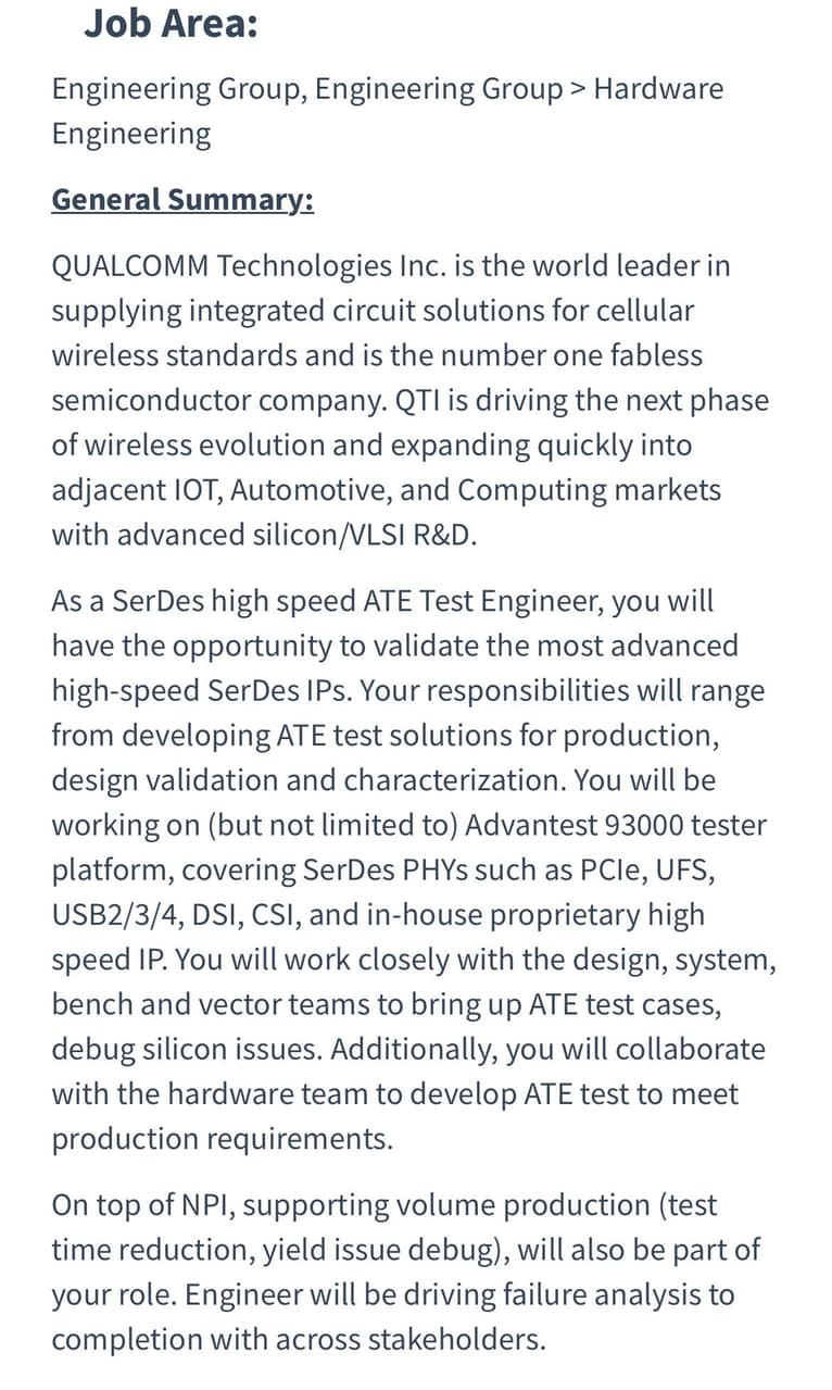 高通HSIO (SerDes high speed IP) ATE engineering面試請益 - 科技業板 | Dcard
