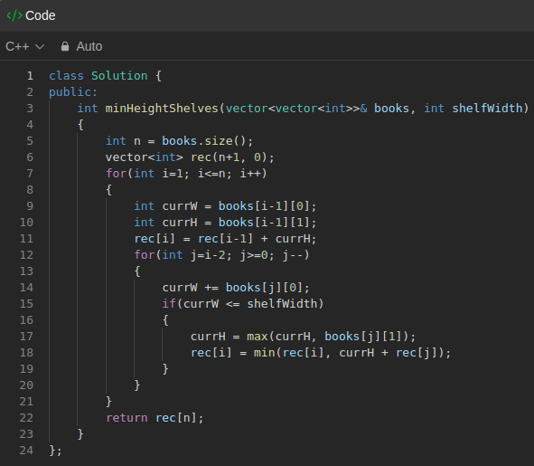 1105. Filling Bookcase Shelves 解題紀錄 - 佛朗火箭製造基 (@supersonico) | Dcard