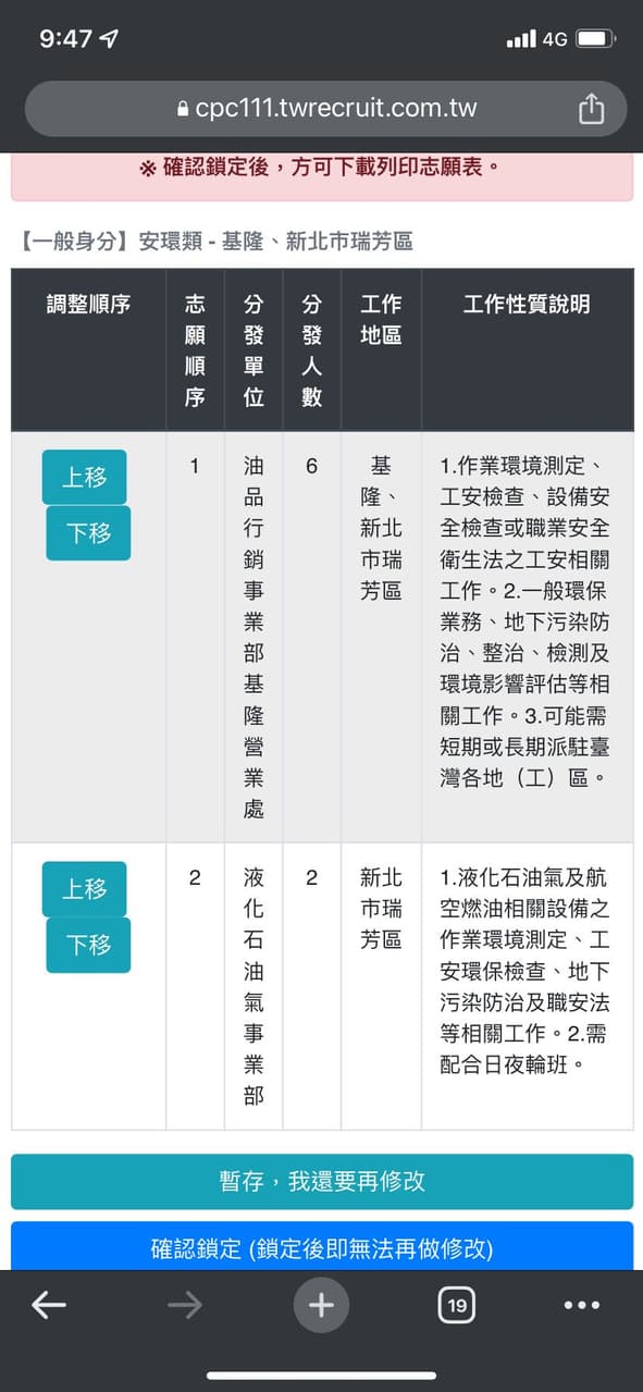 問題請益 中油雇員安環類基隆瑞芳區志願請益 國營板 Dcard