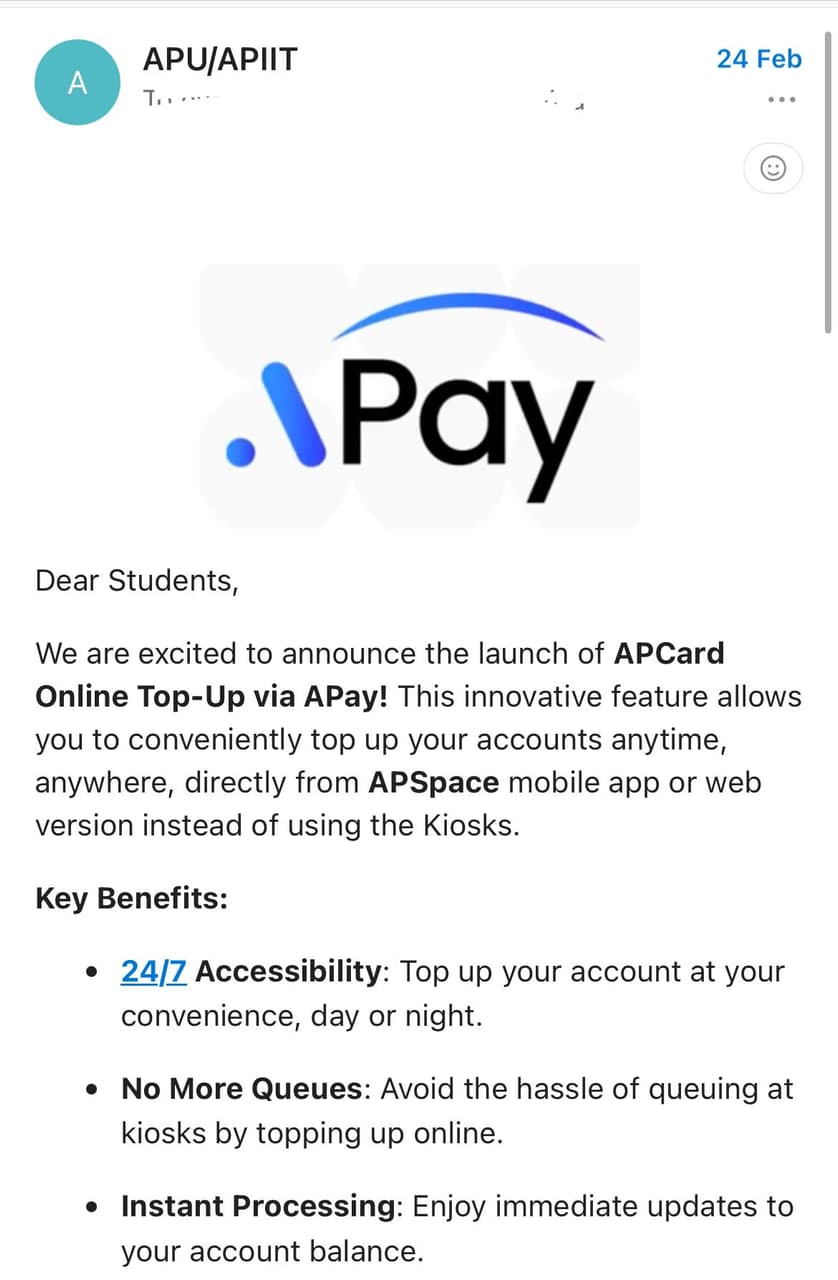 可以online topup了 - APU板 | Dcard