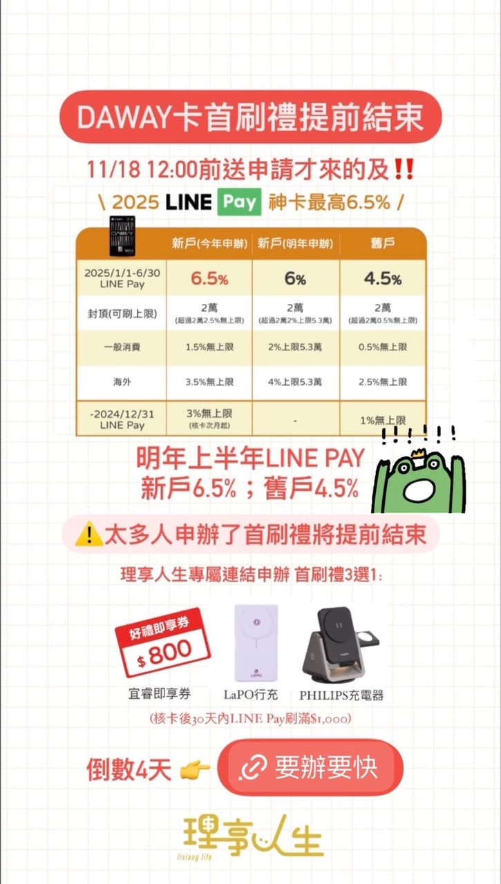 倒數一天‼️ 永豐DAWAY新戶首刷禮 - 理享人生 (@lixianglife) | Dcard