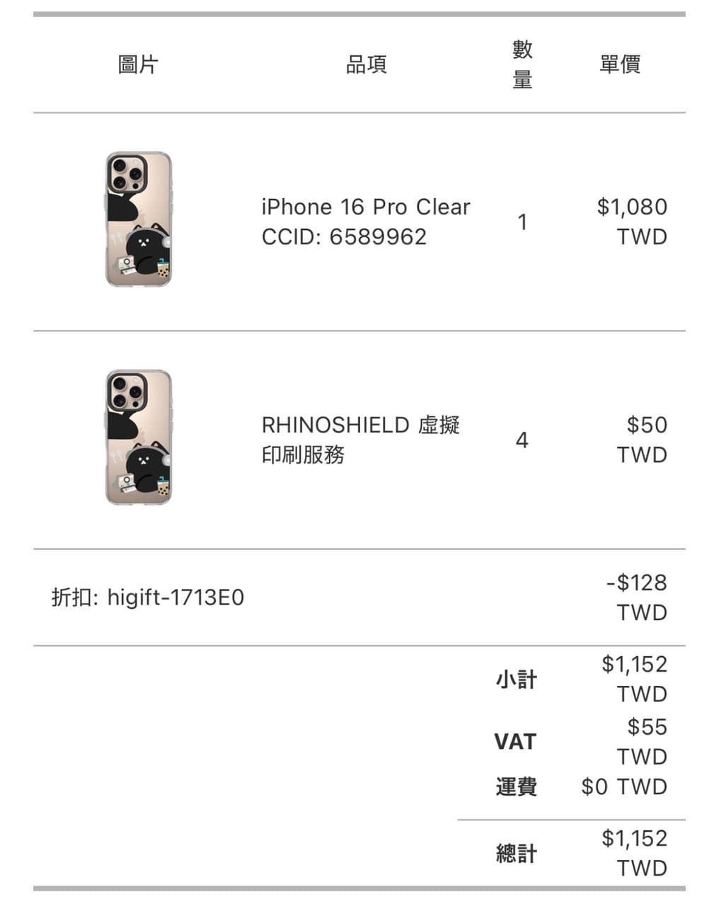 #我要賣 犀牛盾IPhone 16 Pro Clear 標準版客製化手機殼[黑貓珍奶款] - 二手交易板 | Dcard