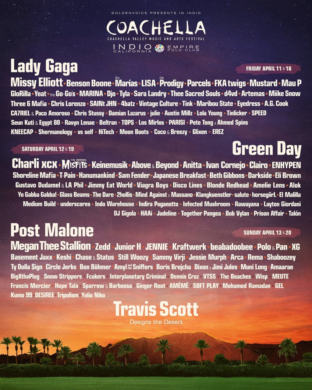 #集中討論 2025 Coachella 科切拉音樂節｜完整陣容！領銜表演歌手：Lady Gaga、Green Day、 Post ...