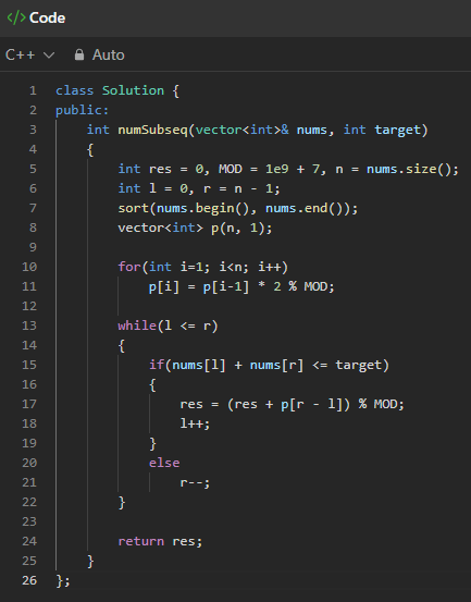1498. Number of Subsequences That Satisfy the Given Sum Condition 解題紀錄 - 佛朗火箭製造基 (@supersonico ...
