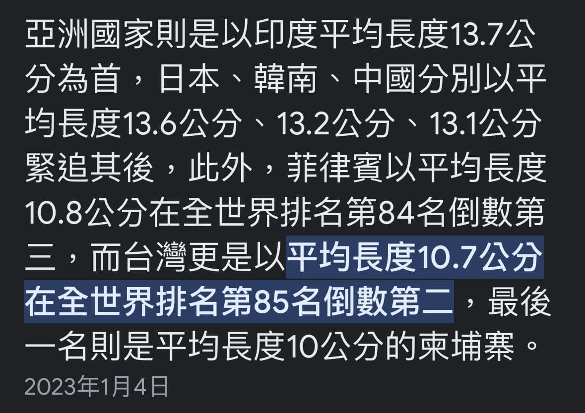 全台平均長度調查 - B89 留言 | Dcard