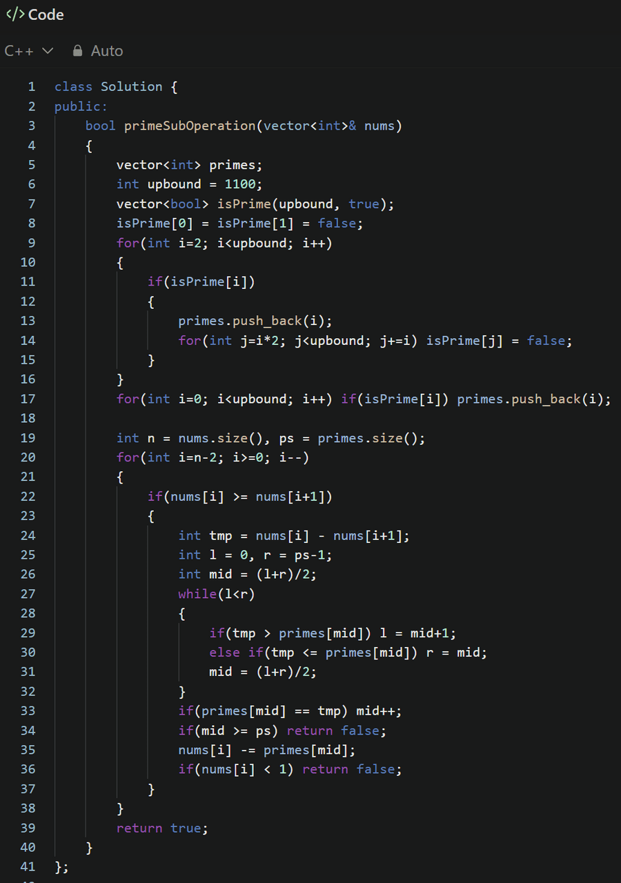 2601. Prime Subtraction Operation 解題紀錄 - 佛朗火箭製造基 (@supersonico) | Dcard
