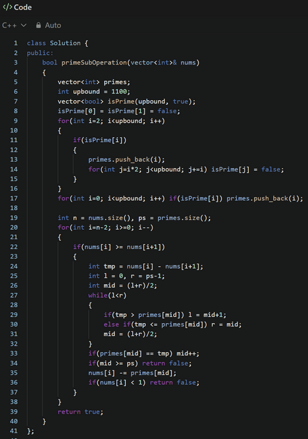 2601. Prime Subtraction Operation 解題紀錄 - 佛朗火箭製造基 (@supersonico) | Dcard