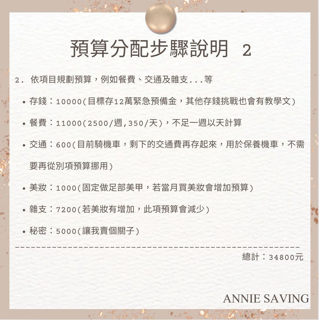 現金生活預算分配教學 - annie.saving (@hijklmno) | Dcard