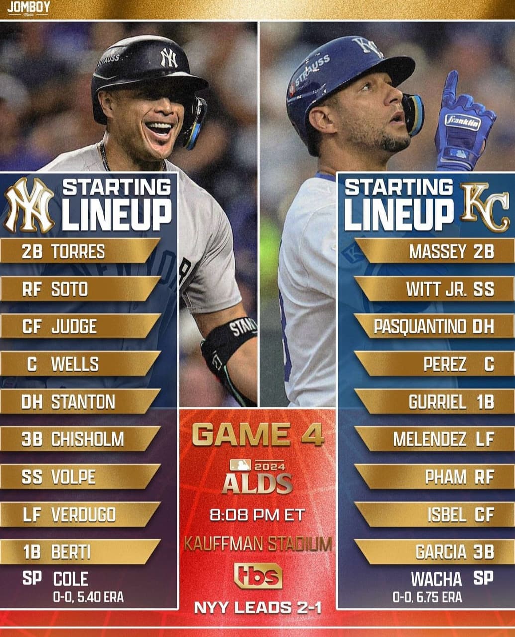 #賽事討論 2024/10/11 MLB ALDS G4 / 皇家 VS. 洋基 / 賽事討論區（G.Cole VS. M.Wacha) 洋基 2-1 領先 - MLB板 | Dcard