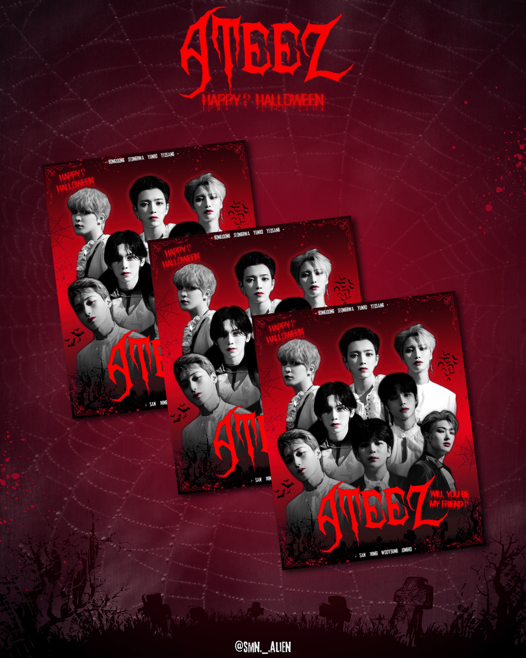 #應援 🕸𝑨𝑻𝑬𝑬𝒁 𝑯𝑨𝑳𝑳𝑶𝑾𝑬𝑬𝑵 𝑷𝑶𝑺𝑻𝑬𝑹 𝑰𝑩𝑶𝑵列印🩸 - ATEEZ板 | Dcard