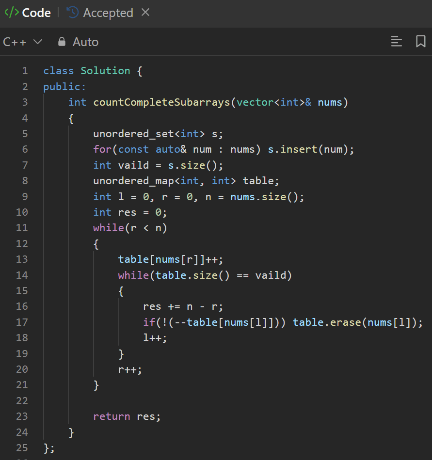 2799. Count Complete Subarrays in an Array 解題紀錄 - 佛朗火箭製造基 (@supersonico) | Dcard
