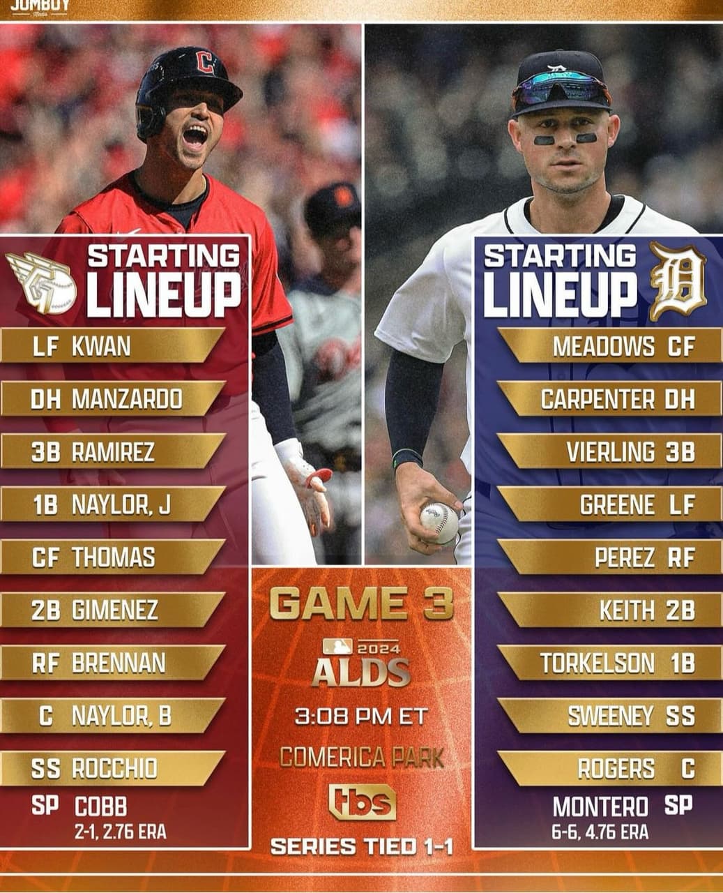 #賽事討論 2024/10/10 MLB ALDS G3 / 守護者 VS. 老虎 / 賽事討論區（A.Cobb VS. K.Montero）系列賽 1-1 - MLB板 | Dcard