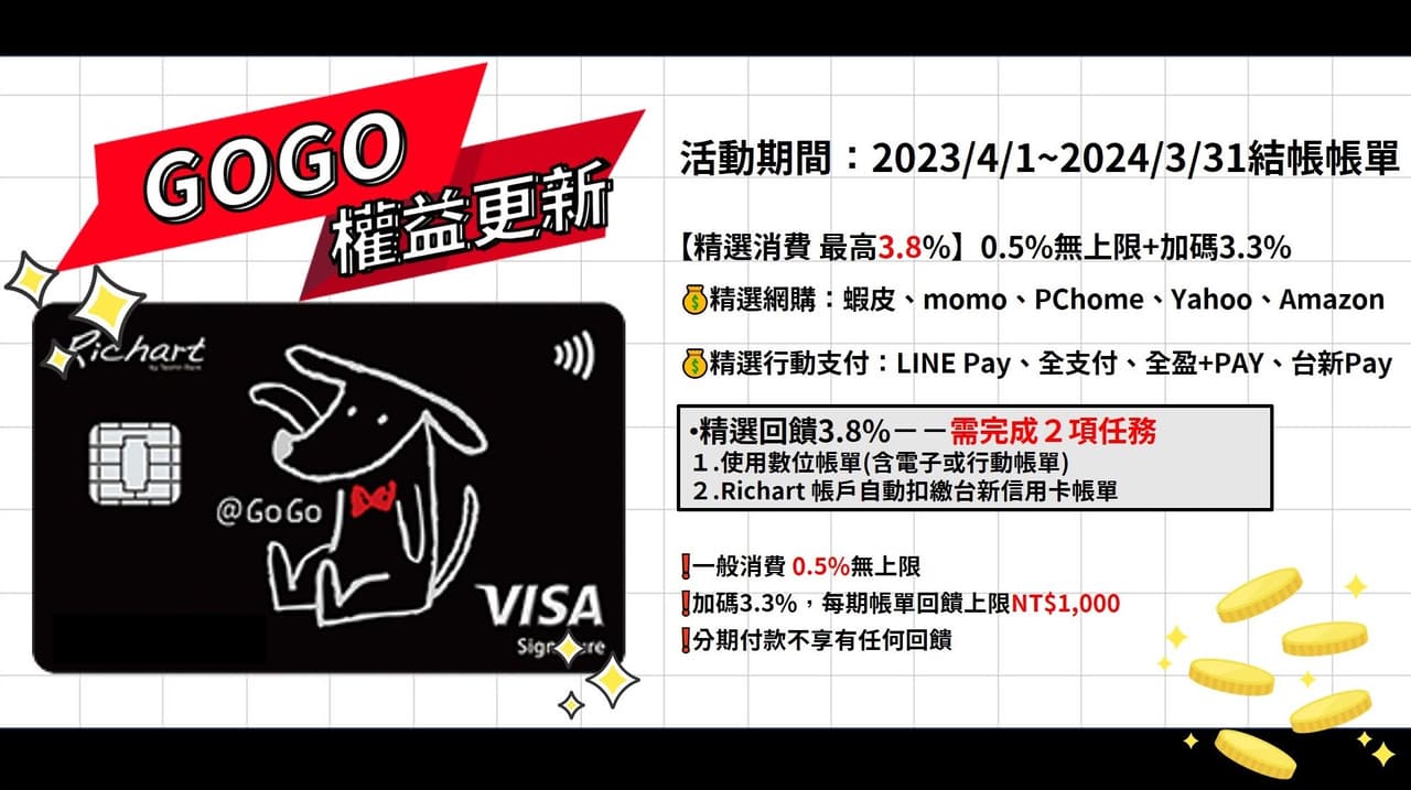 #情報 台新黑狗GOGO再起飛回饋3.8%，2023權益更新好香 #新鮮事調查局 - 信用卡板 | Dcard