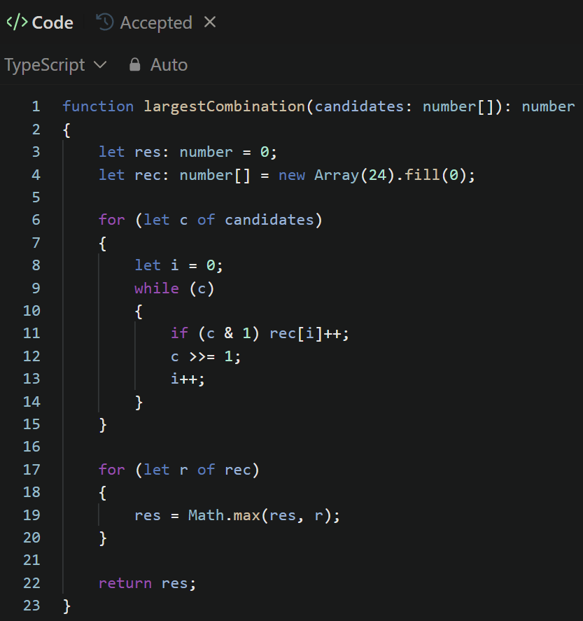 2275. Largest Combination With Bitwise AND Greater Than Zero 解題紀錄 - 佛朗火箭製造基 (@supersonico) | Dcard