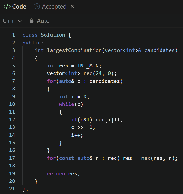 2275. Largest Combination With Bitwise AND Greater Than Zero 解題紀錄 - 佛朗火箭製造基 (@supersonico) | Dcard