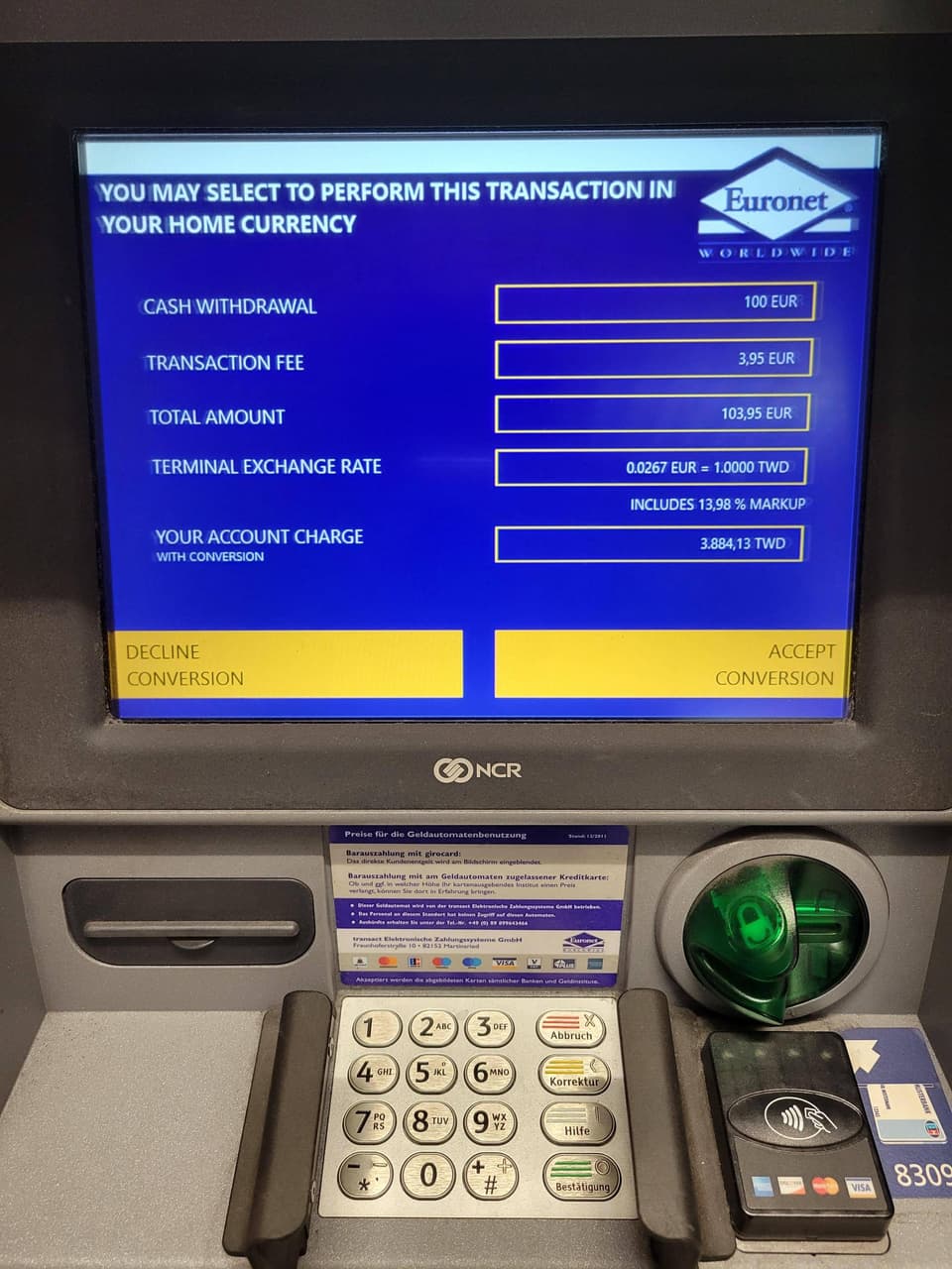 #國外遊記 歐洲旅遊不可不知! 絕對別做這件事 - Euronet ATM - 旅遊板 | Dcard