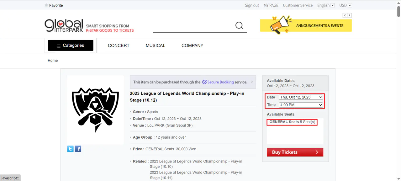 #分享 S13世界賽購票教學(LCK適用) Global Interpark - 英雄聯盟板 | Dcard