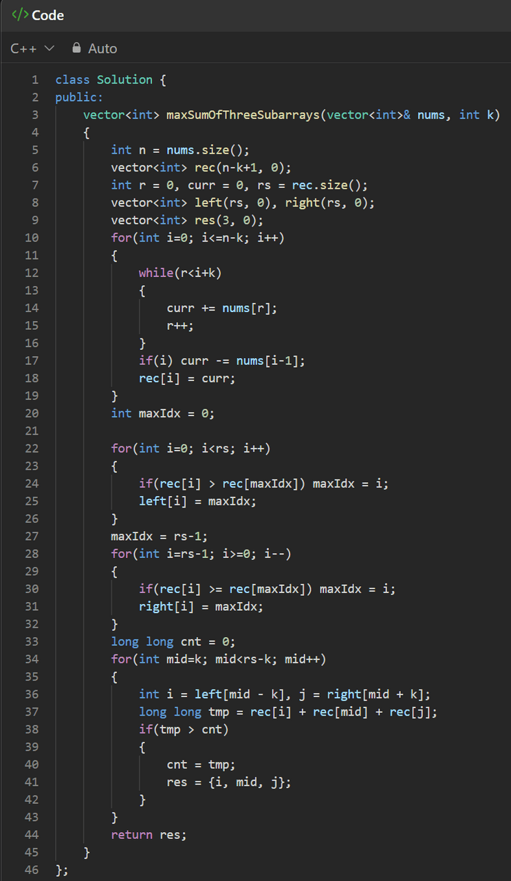 689. Maximum Sum of 3 Non-Overlapping Subarrays 解題紀錄 - 佛朗火箭製造基 (@supersonico) | Dcard
