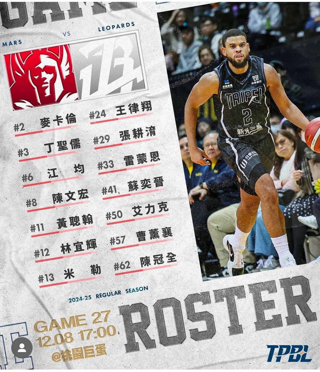 #討論 2024/12/8 TPBL 24-25 G27 / 台北台新戰神🪖 VS. 台啤永豐雲豹🐆 / 賽事討論區 - 籃球板 | Dcard