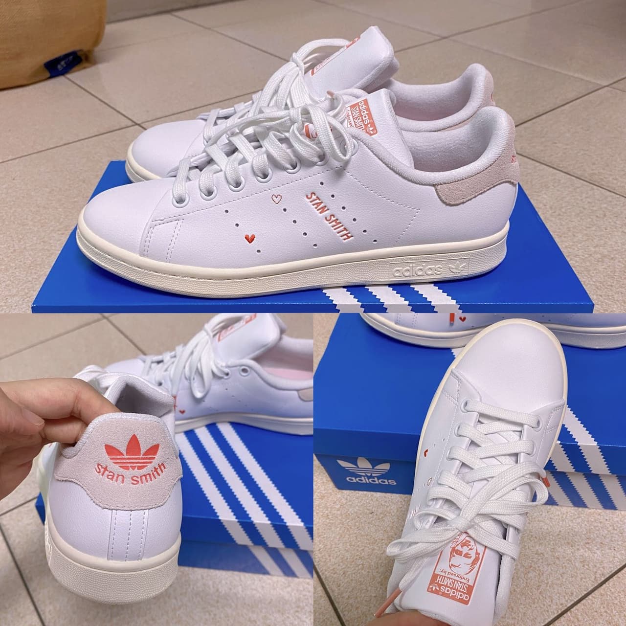 #開箱 adidas Stan smith白鞋粉色愛心款 ️可愛又百搭 愛迪達original ig8482 - 哆啦欸夢我這裡有銅鑼燒 (@suneooo) | Dcard