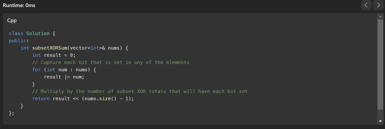 1863. Sum of All Subset XOR Totals 解題紀錄 - 佛朗火箭製造基 (@supersonico) | Dcard