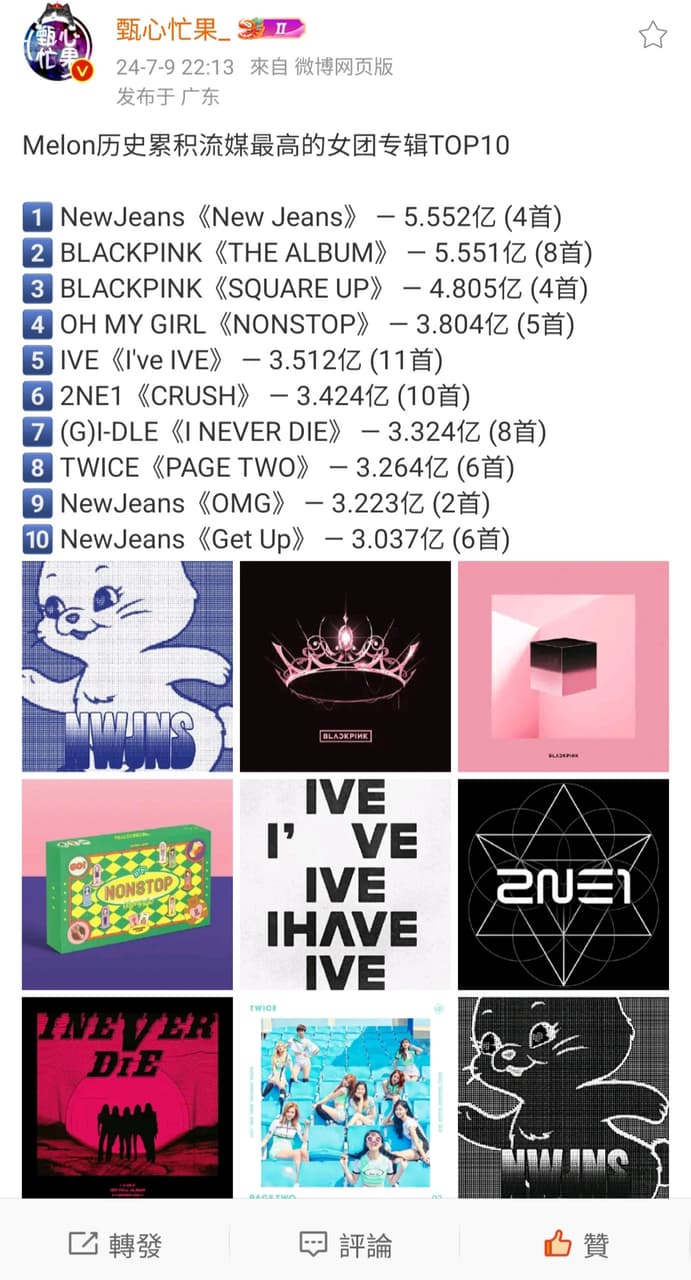 #分享 《New Jeans》成為Melon歷史串流數最高的女團專輯！ - NewJeans(NJZ)板 | Dcard