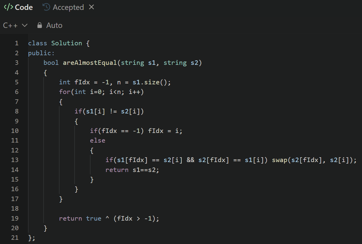 1790. Check if One String Swap Can Make Strings Equal 解題紀錄 - 佛朗火箭製造基 (@supersonico) | Dcard