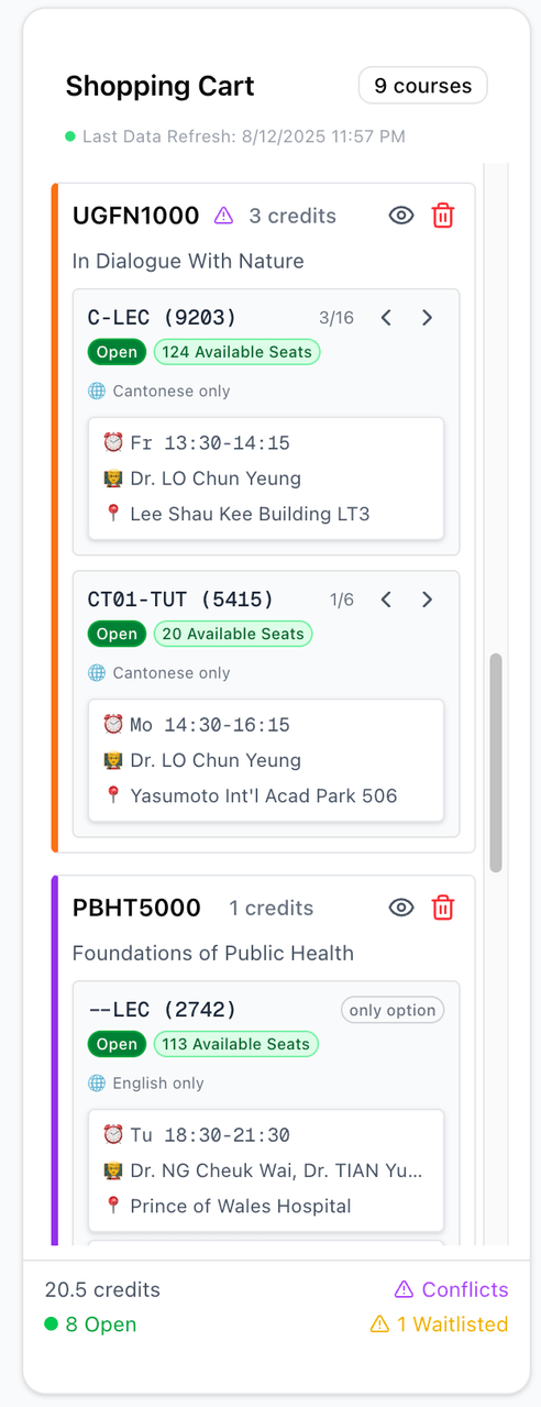 整咗個比較好用嘅Course Planner - 香港中文大學板 | Dcard