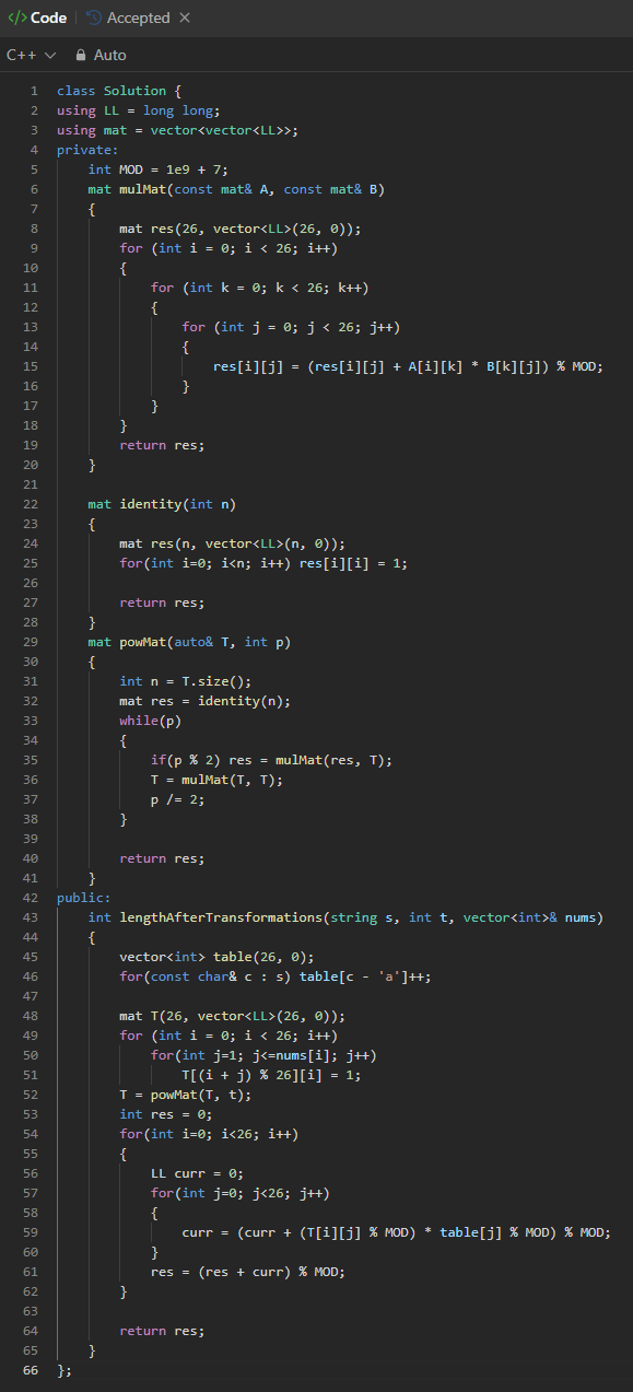3337. Total Characters in String After Transformations II 解題紀錄 - 佛朗火箭製造基 (@supersonico) | Dcard