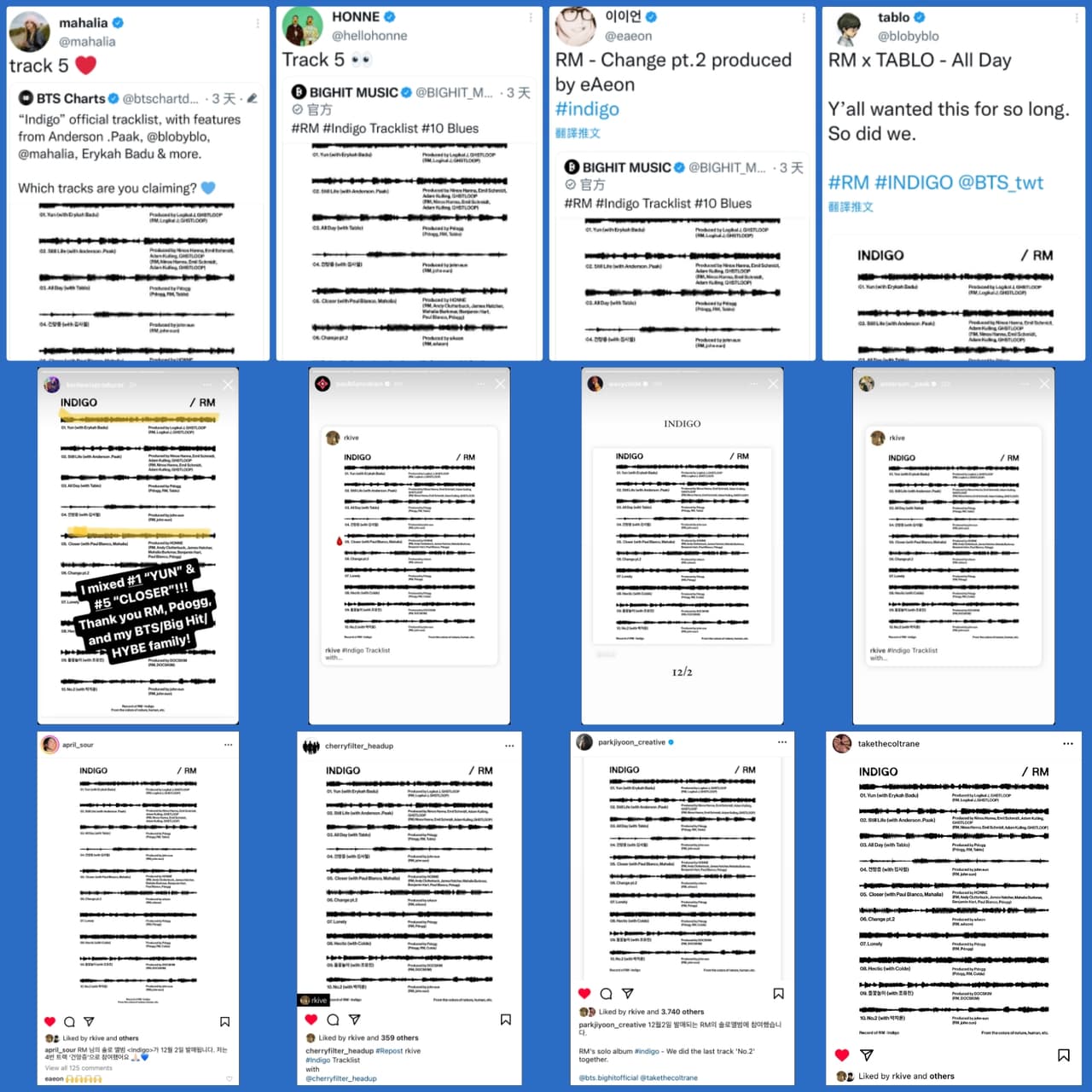 #分享 RM 'Indigo' 合作藝人、製作人簡單介紹💙 - BTS板 | Dcard